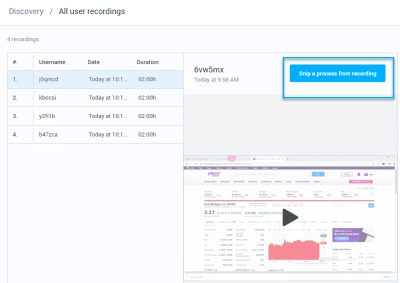 Snipping a Process Out of the Original User Recording